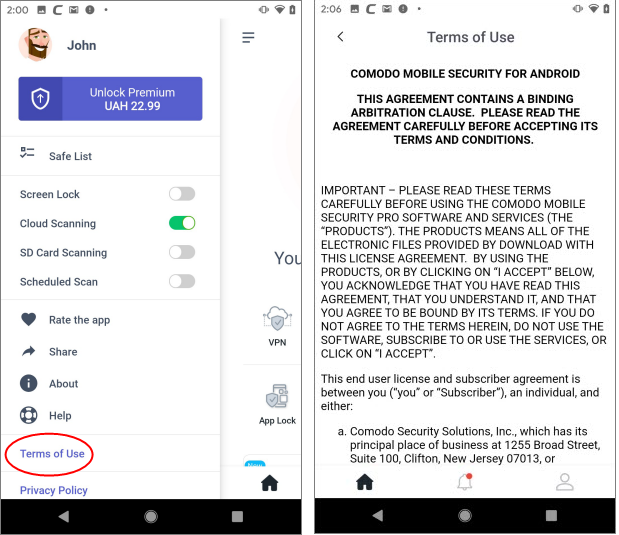 Terms Of Service, Android Devices, Protection Apps For Android, Comodo Mobile Security For Android